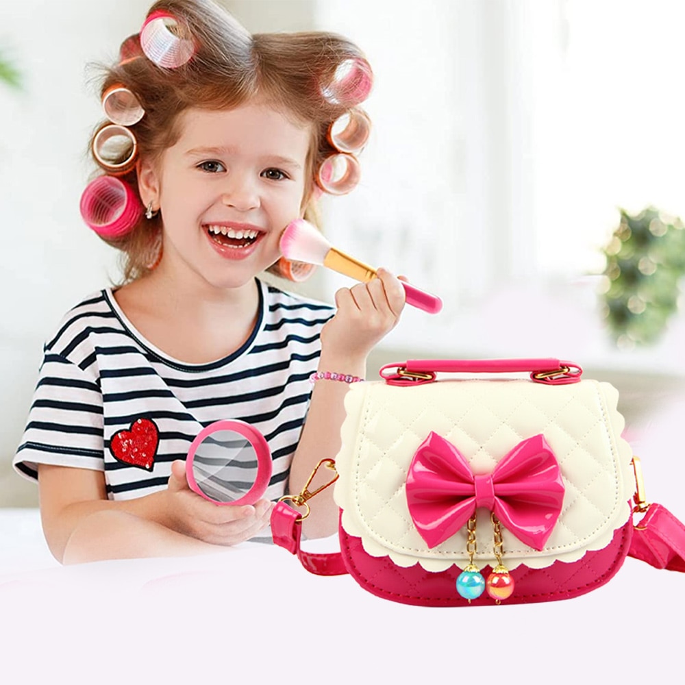 Geanta fetite, Piele ecologica, 16x6x12cm, Roz/Alb - eMAG.ro