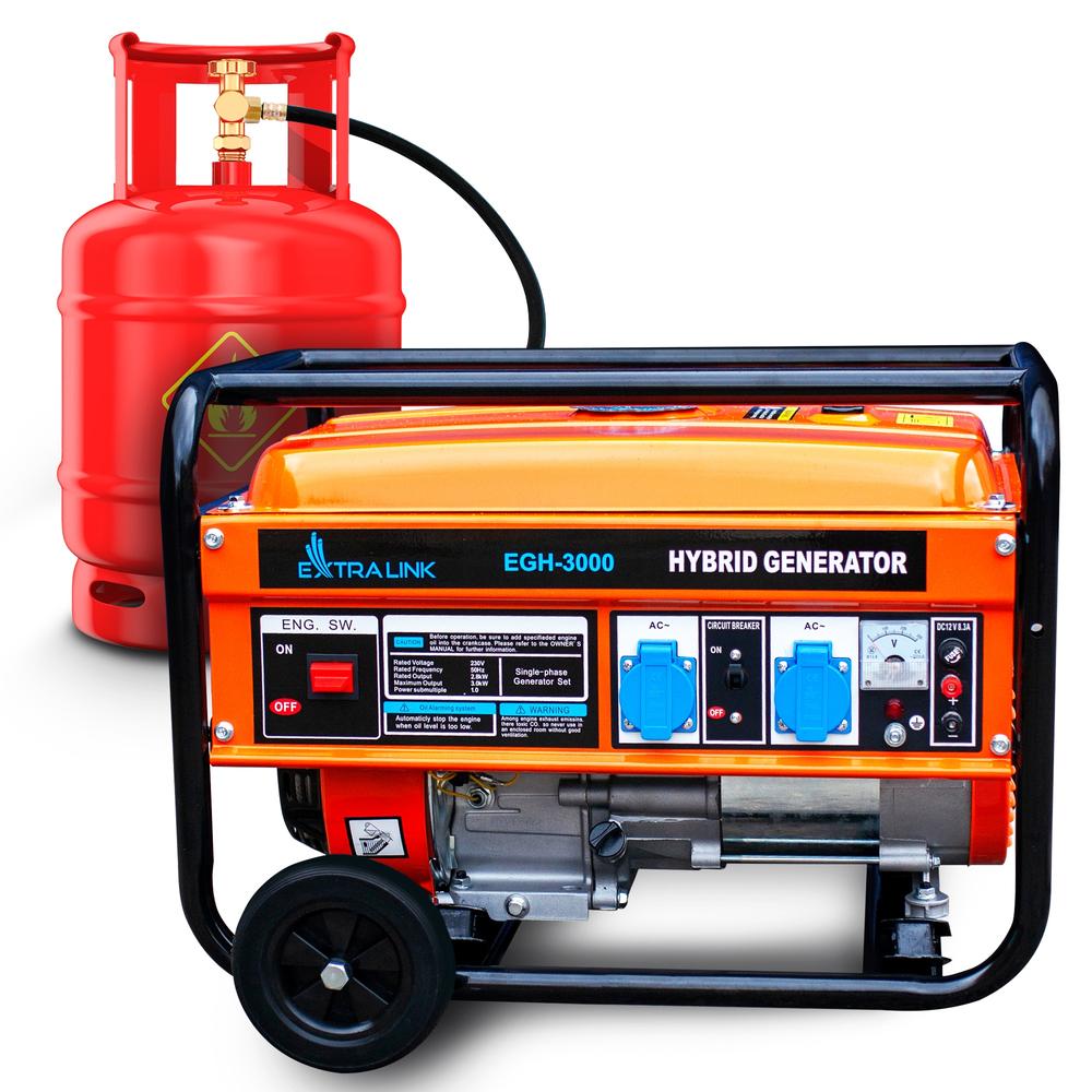 Generator hibrid, Extralink, EGH-3000, Benzina/Gaz, 3kW, 15L, Monofazat ...