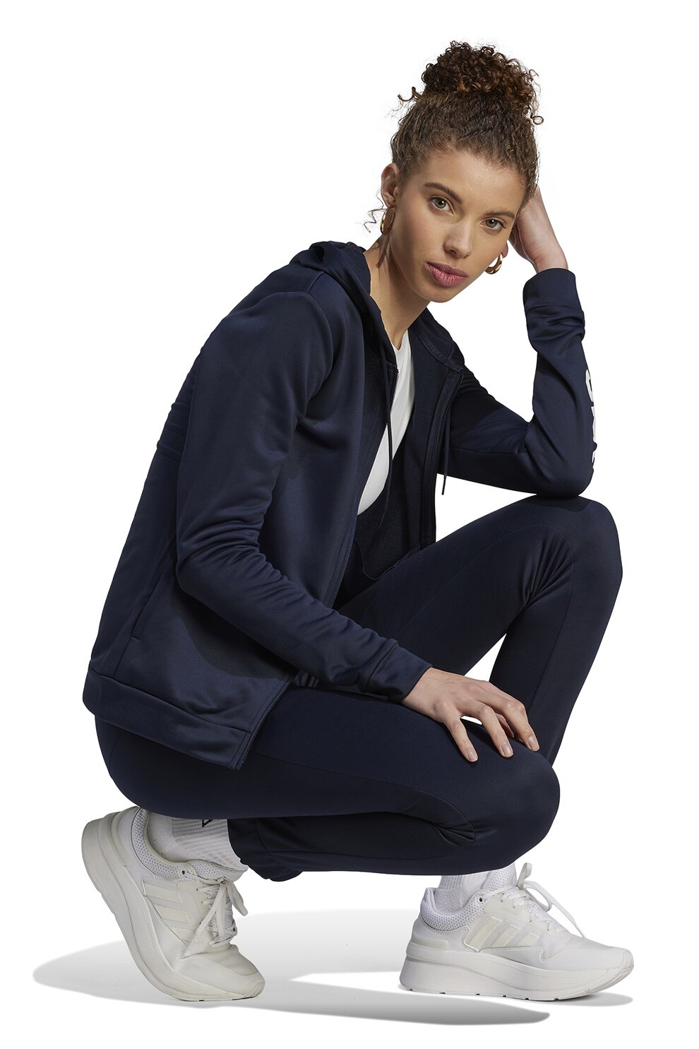 adidas Sportswear, Trening cu logo Linear, Albastru marin, L - eMAG.ro