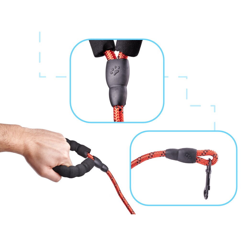 Lesa pentru caine pe franghie, Reflectorizanta, 2m, Rosu - eMAG.ro