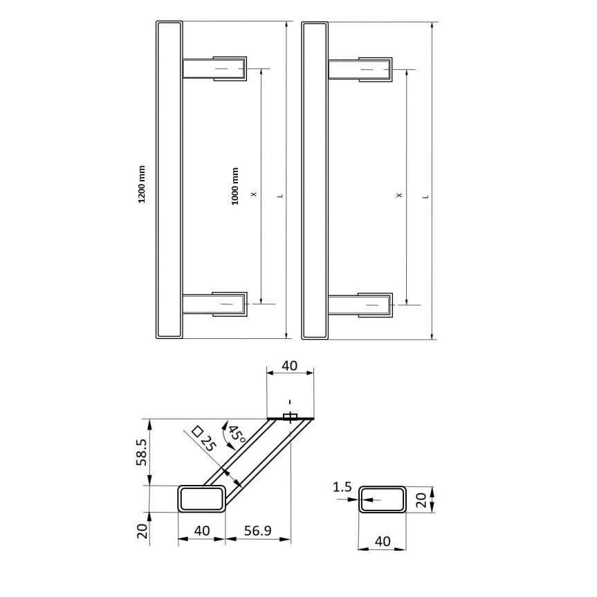 Set manere din inox, Medos, 40*20, lungime 1200mm, interax 1000mm ...