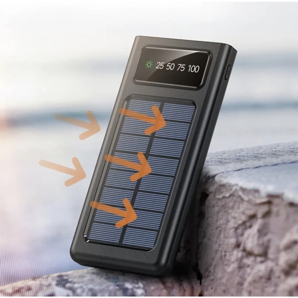 Baterie Externa Solara, 12000 mAh, Cabluri USB, Type-C, MicroUSB si ...