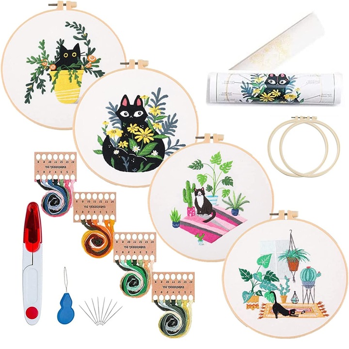4 Kit pentru broderie, NOTWAIT, pisoi, Multicolor - eMAG.ro