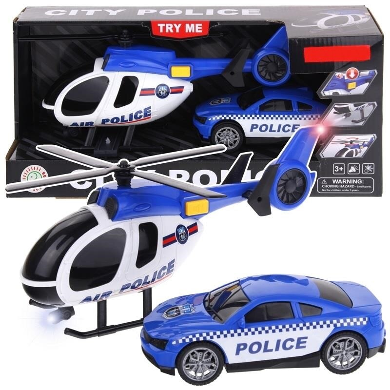 Set Elicopter si Masina de Politie, cu Lumini si Sunete de Sirena, Roti ...