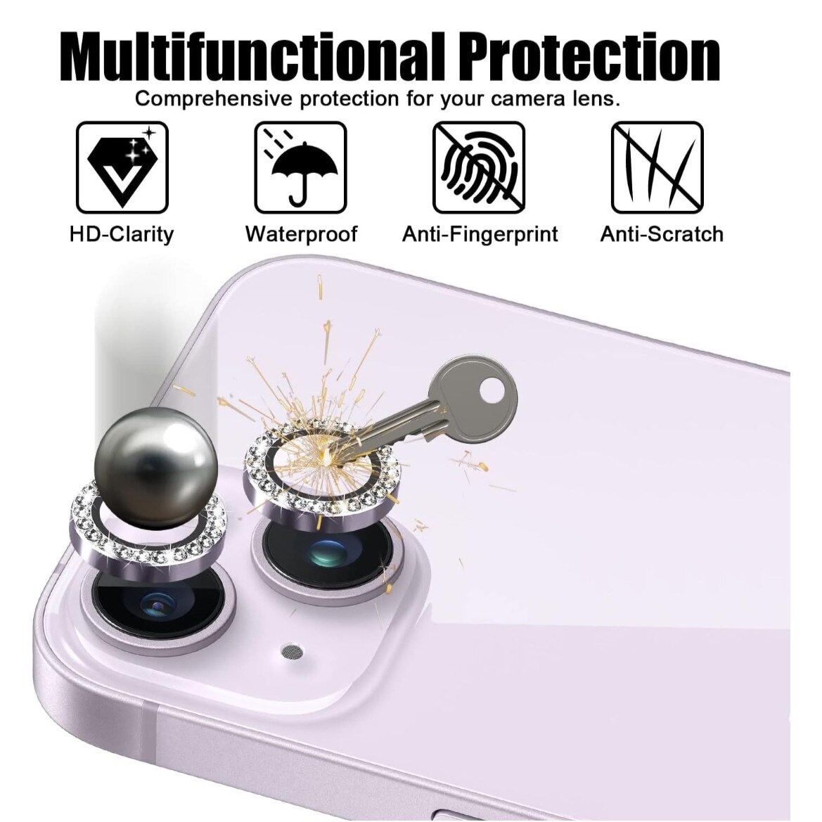 Set 2 protectii sticla camera foto cu diamante, culoare gri ...