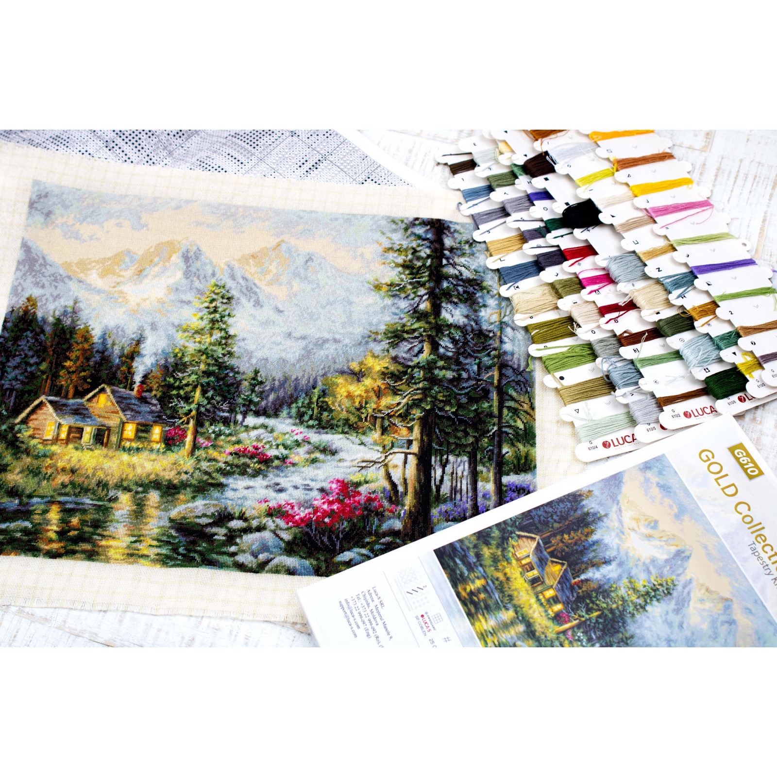 Set goblen de cusut, cu diagrama, Cabana, 37,5 x 29 cm - eMAG.ro