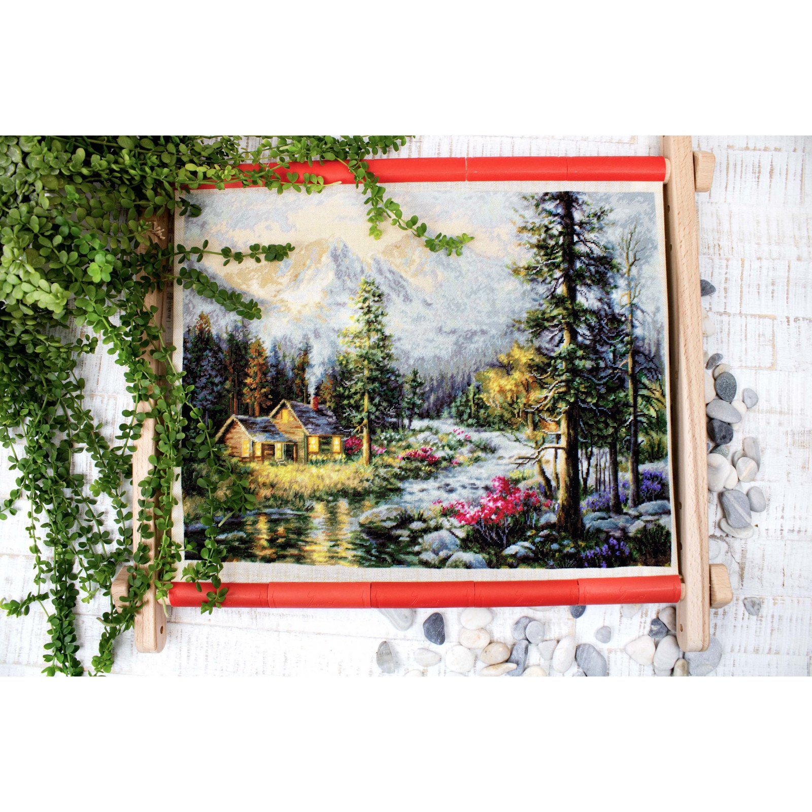 Set goblen de cusut, cu diagrama, Cabana, 37,5 x 29 cm - eMAG.ro