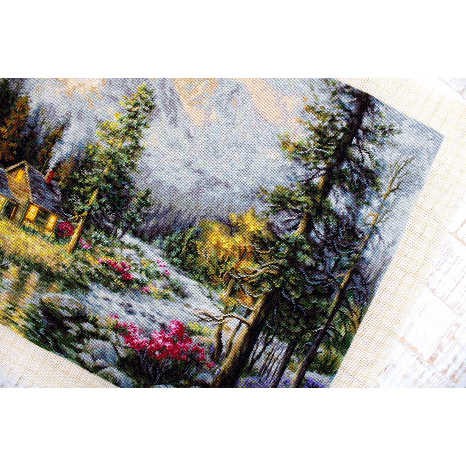 Set goblen de cusut, cu diagrama, Cabana, 37,5 x 29 cm - eMAG.ro