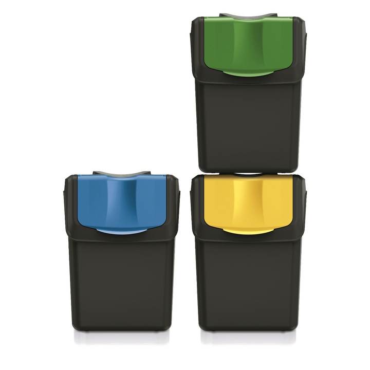 Set 3 cosuri pentru colectare selectiva Prosperplast, Sortibox, 39 ...