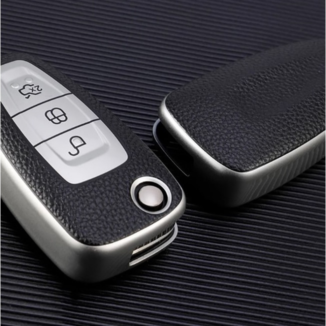 Сребрист калъф с кожени вложки за Ford Ranger C-Max S-Max Focus Galaxy ...