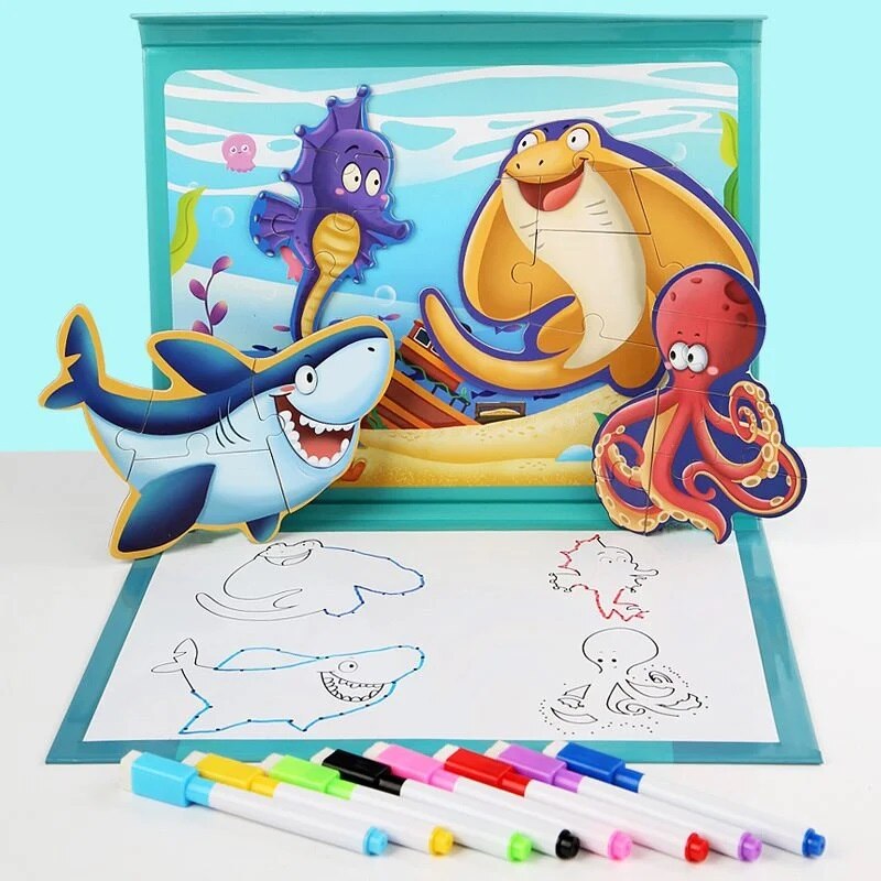 Carte magnetica 2 in 1 Puzzle si Desen pe Puncte Join the Dots Animale ...