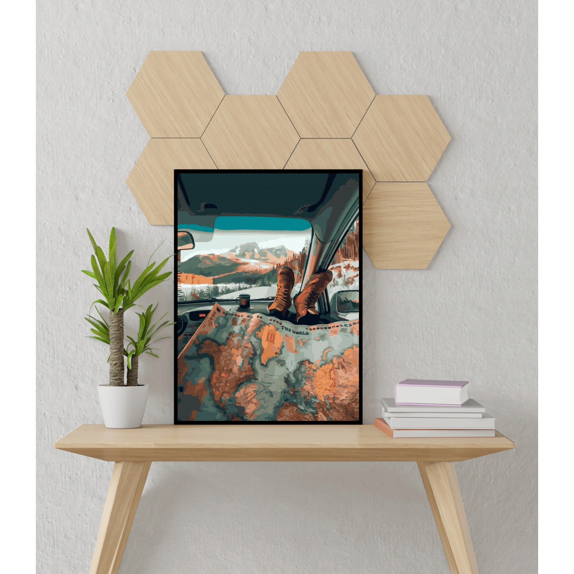Set pictura pe numere, Calatorie cu Masina, 40 x 50 cm, Panza ...