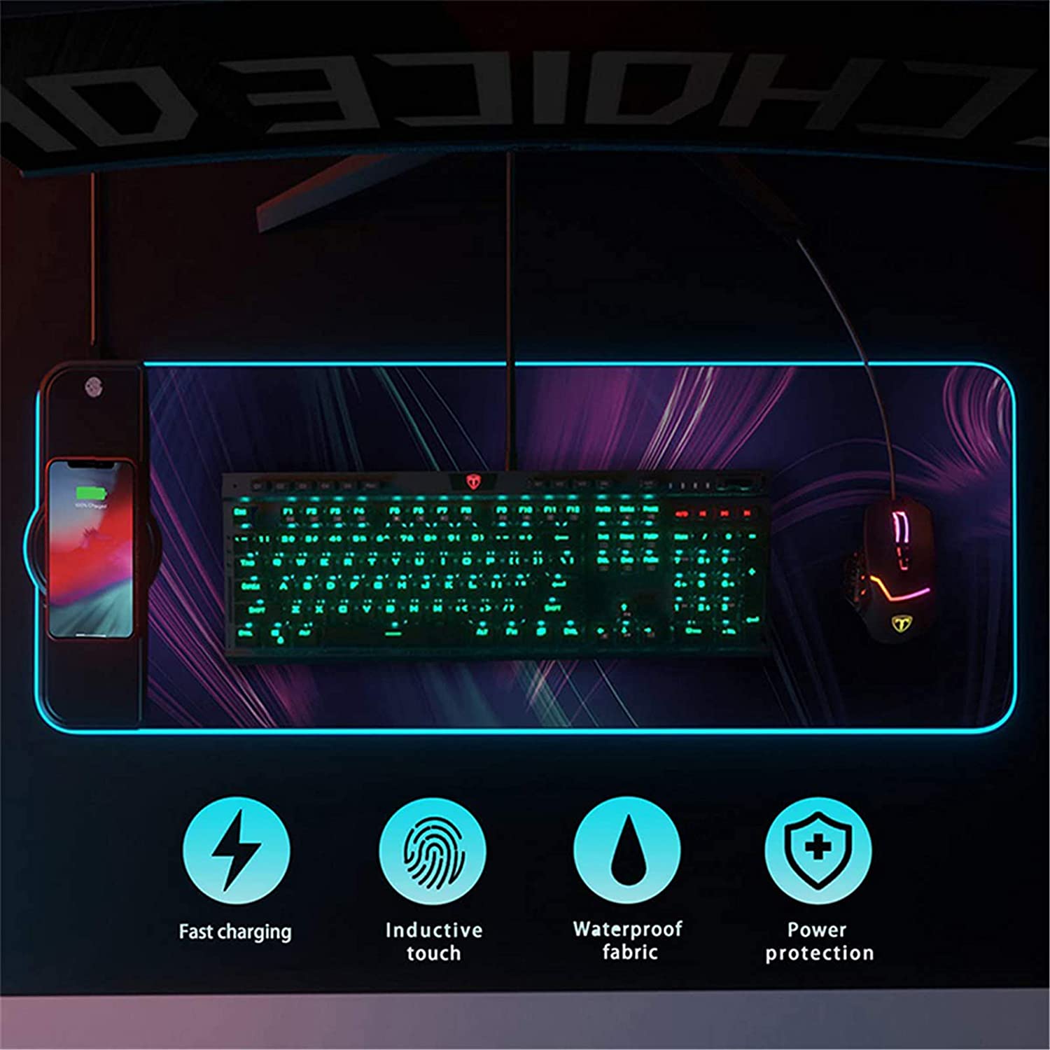 Mousepad Gaming cu incarcare wireless 15w, schimbare lumini RGB prin ...