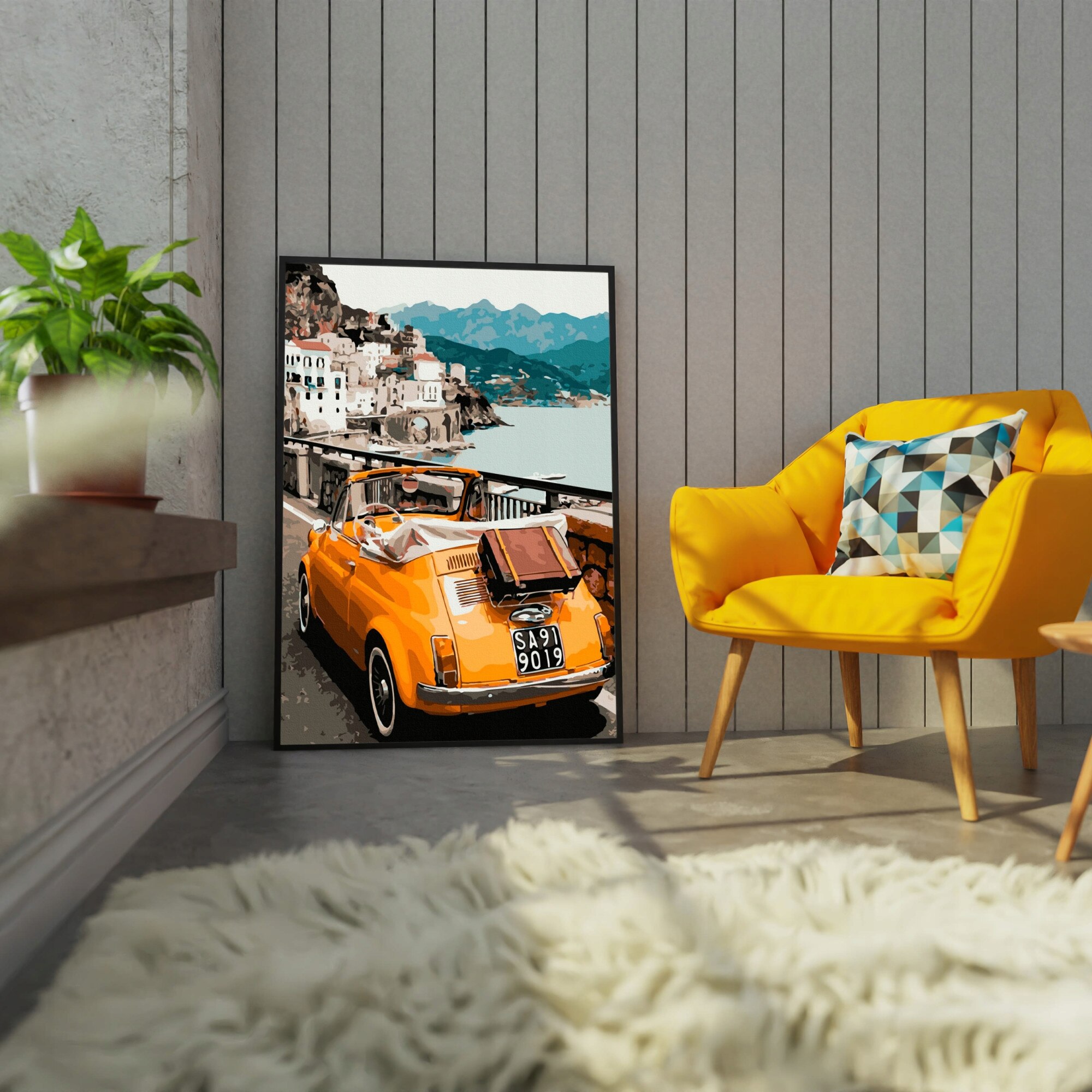 Set pictura pe numere, Masina pe malul apei, 40 x 50 cm, Panza ...