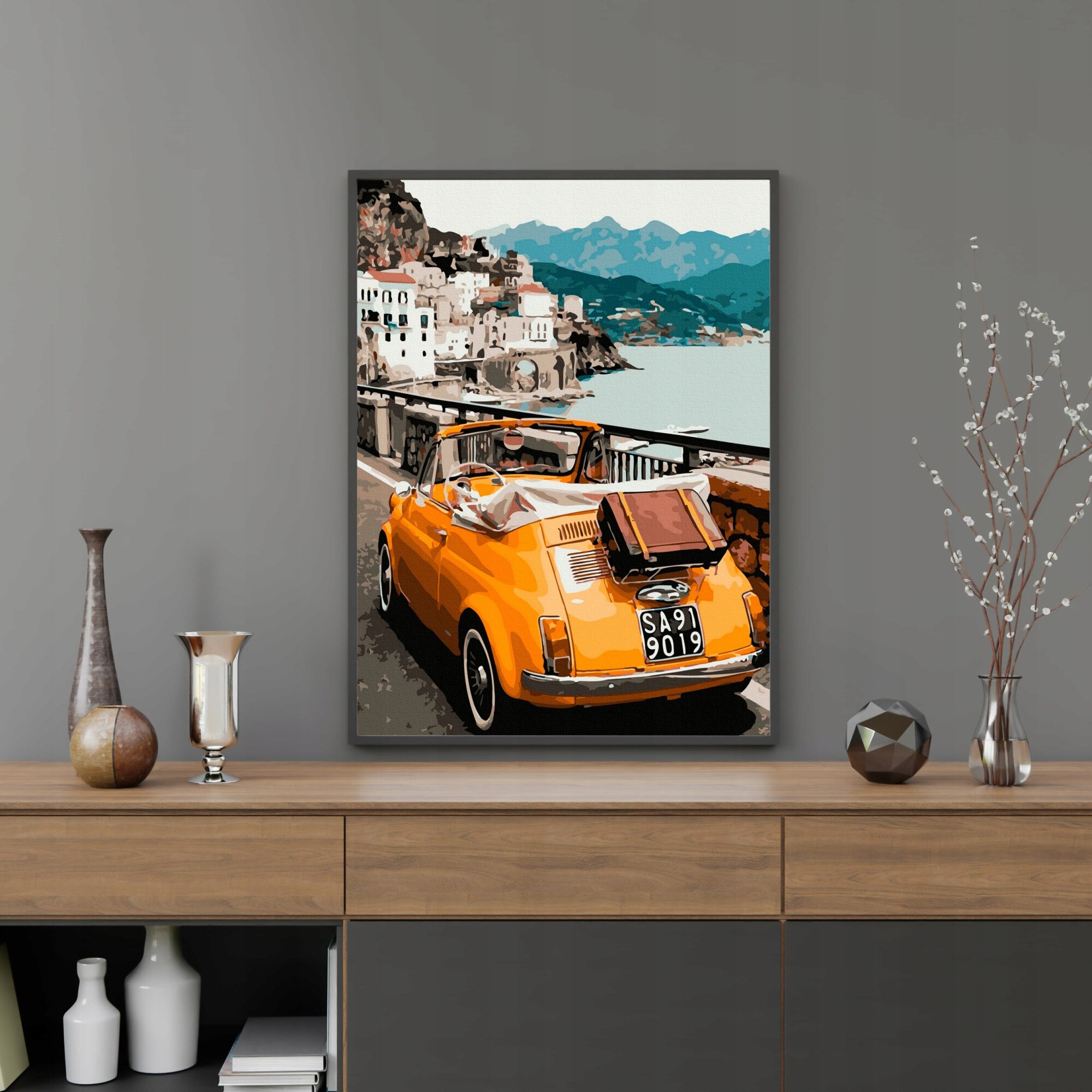 Set pictura pe numere, Masina pe malul apei, 40 x 50 cm, Panza ...