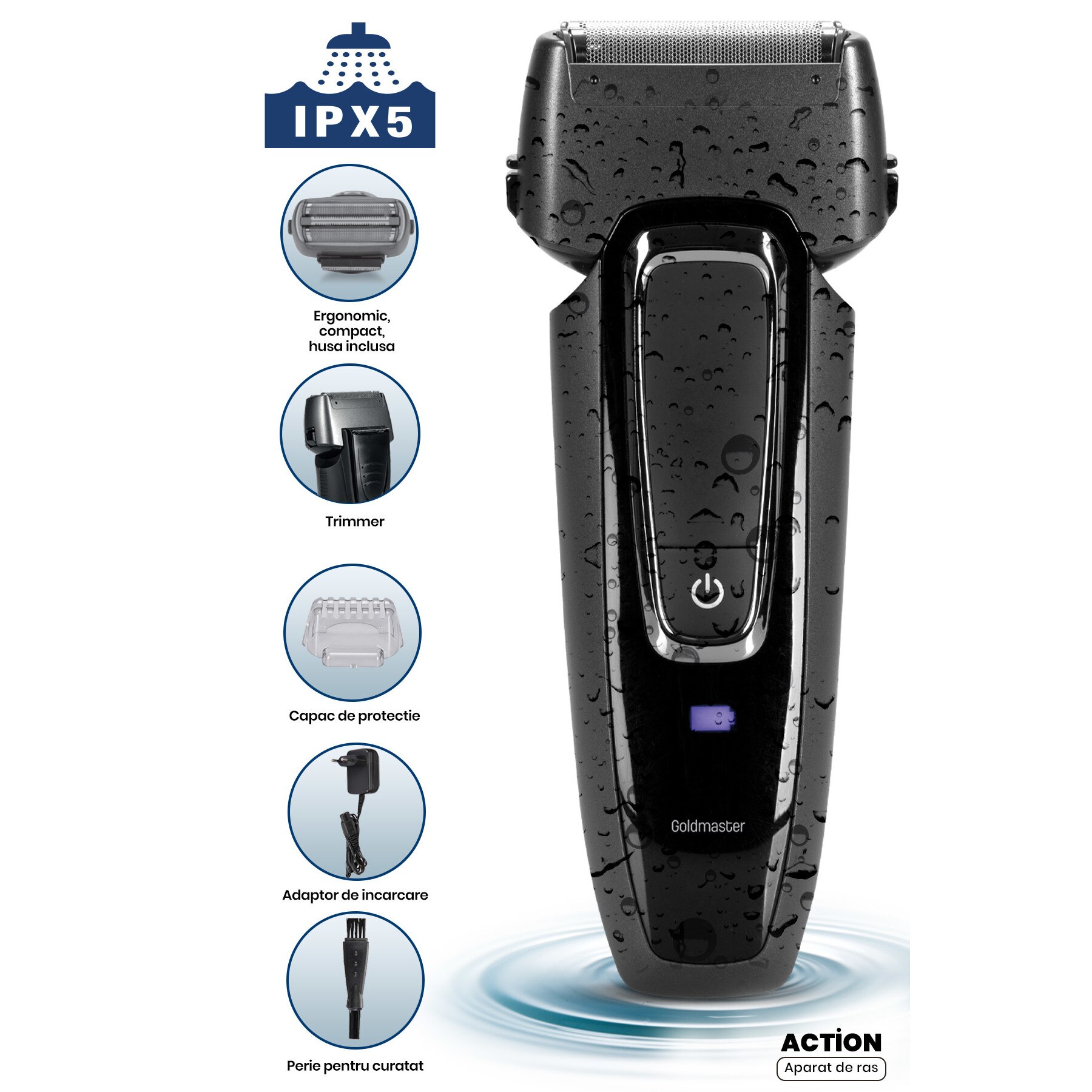 Aparat de ras electric Goldmaster GM-8128, Trimmer, Lithium-Ion, 500 ...