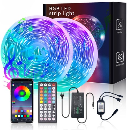 Kit Banda LED Smart RGB, 20 metri, 2 X 10m, 5050 RGB, control prin Wi ...