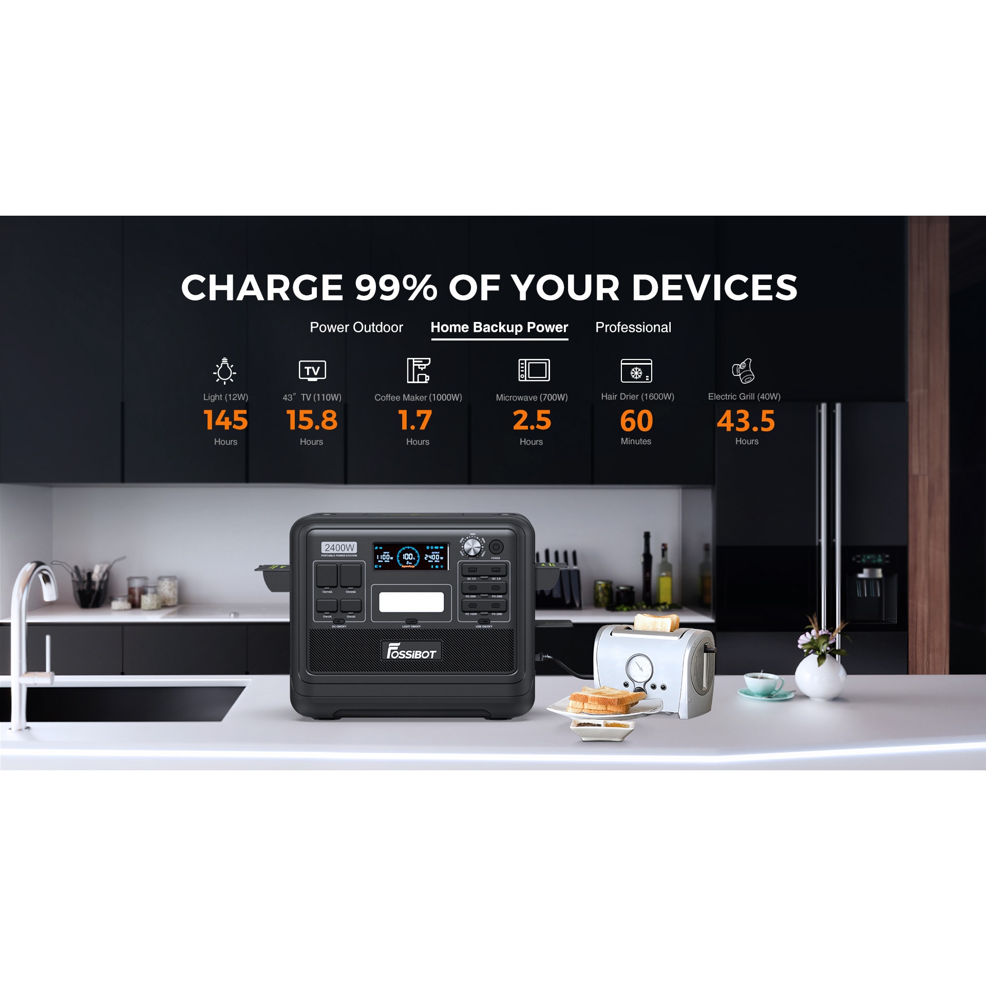 Acumulator solar F2400, Fossibot, 2400W, 30000mAh, Negru - eMAG.ro