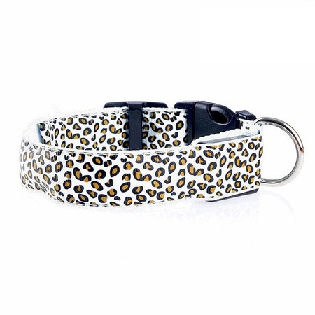 Zgarda LED pentru caini si pisici, model leopard, 40 cm, marimea M, alb ...