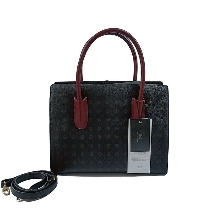 Geanta Dama Canvas si Piele Naturala, Maro Inchis cu Violet 3101 - eMAG.ro