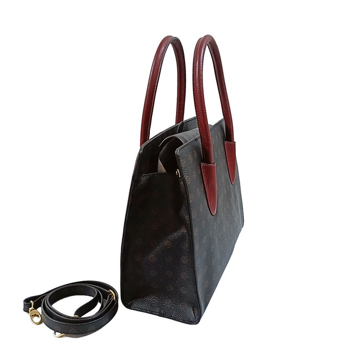 Geanta Dama Canvas si Piele Naturala, Maro Inchis cu Violet 3101 - eMAG.ro