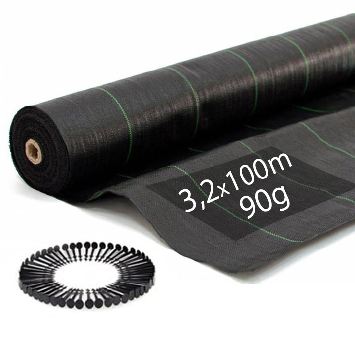 Set cu Folie agrotextil si 50 buc de stifturi de fixare, 3.2x100m, 90g ...
