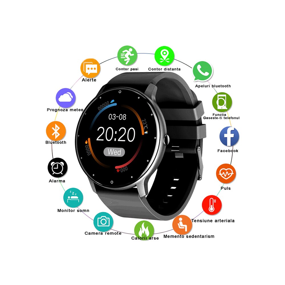 Ceas Smartwatch si bratara fitness, MENZ®, model MNZ14683, Notificari ...