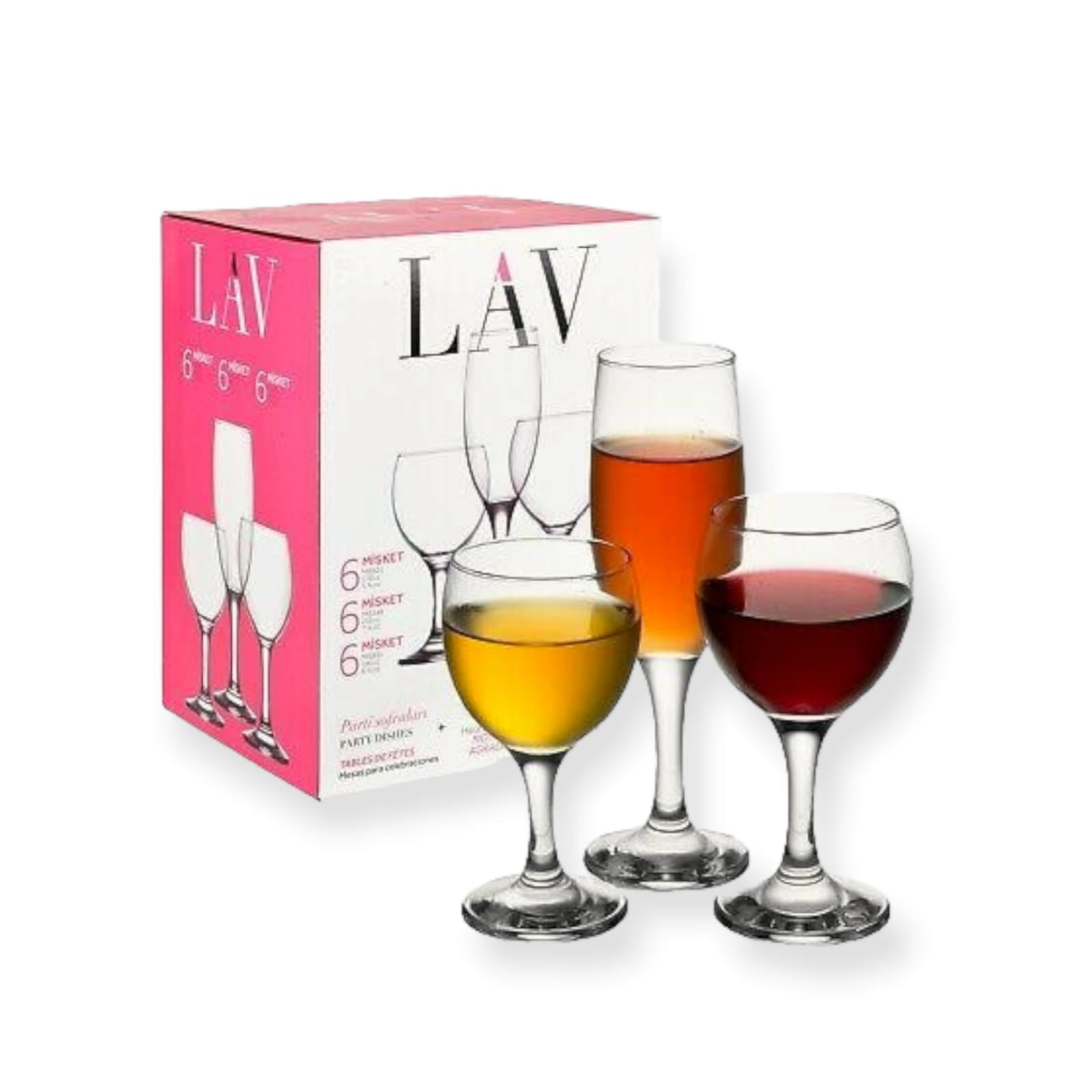 Set 18 pahare Misket pentru vin si sampanie Lav, 190 ml, 260 ml, 210 ml ...