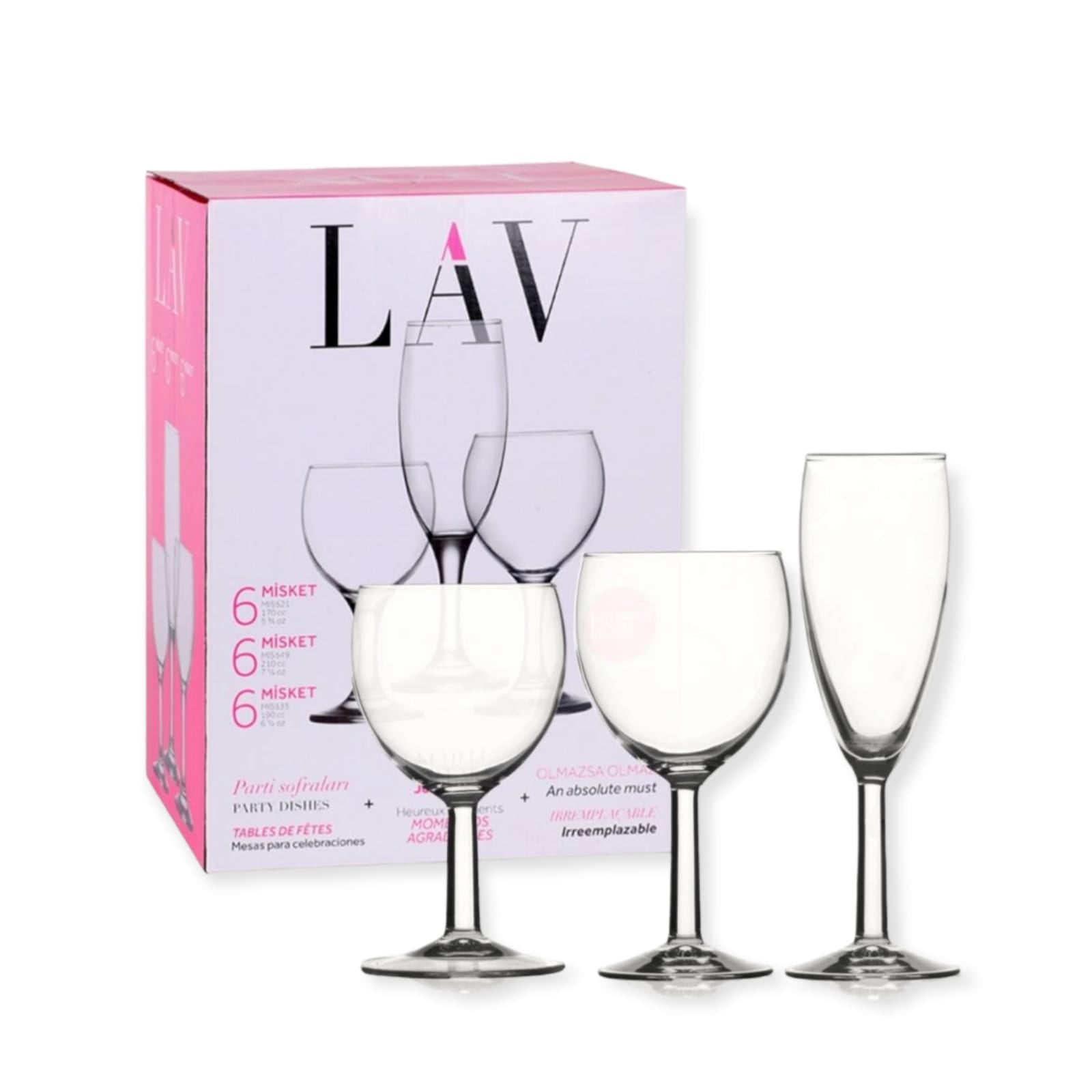 Set 18 pahare Misket pentru vin si sampanie Lav, 190 ml, 260 ml, 210 ml - eMAG.ro