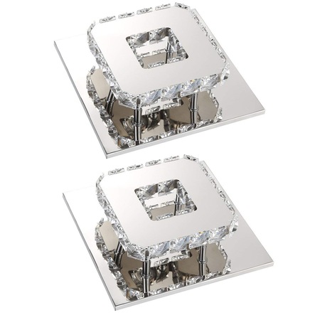 Set 2 lampi de tavan cu LED-uri de cristal, Goeco, Patrat, Lluminat ...