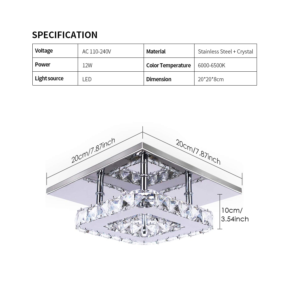 Set 2 lampi de tavan cu LED-uri de cristal, Goeco, Patrat, Lluminat ...