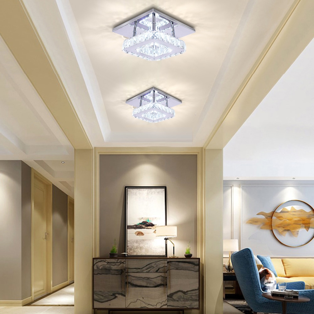 Set 2 lampi de tavan cu LED-uri de cristal, Goeco, Patrat, Lluminat ...