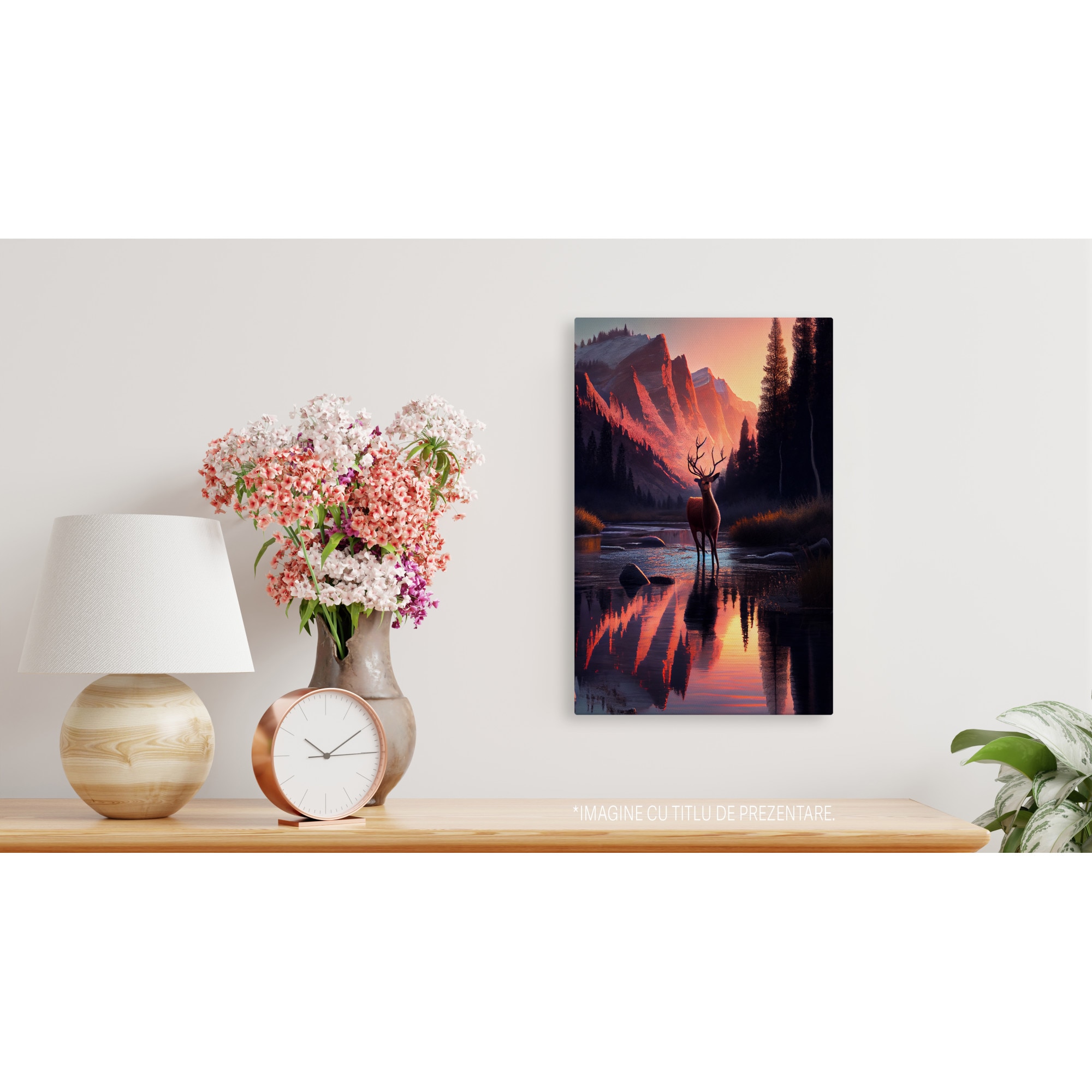 Tablou Canvas Spectacolul Naturii, Cerb Insetat, Zona Montana, Apus De ...