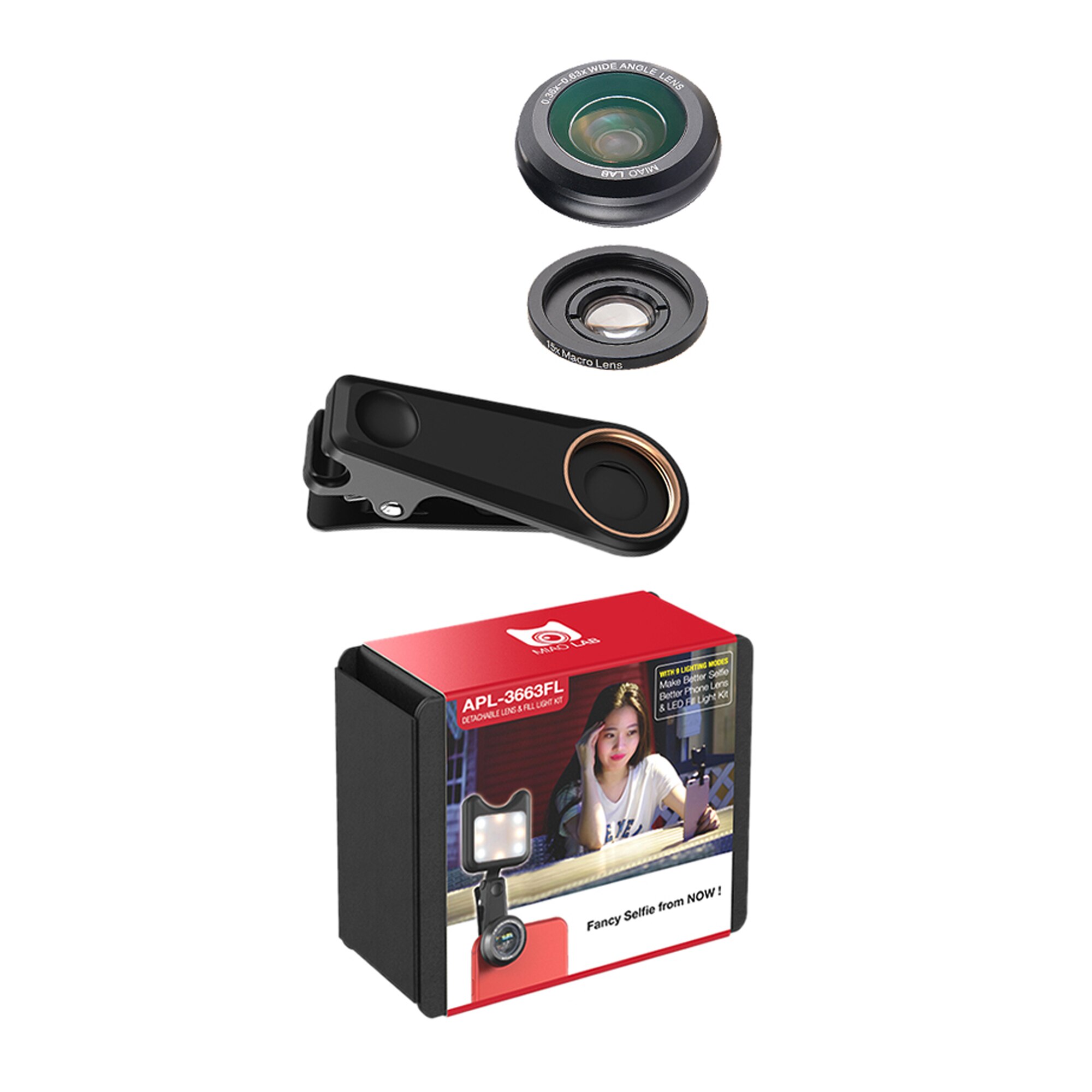 3 az 1-ben LED lencsék készlet, Apexel, makró 15X, széles látószögű ...