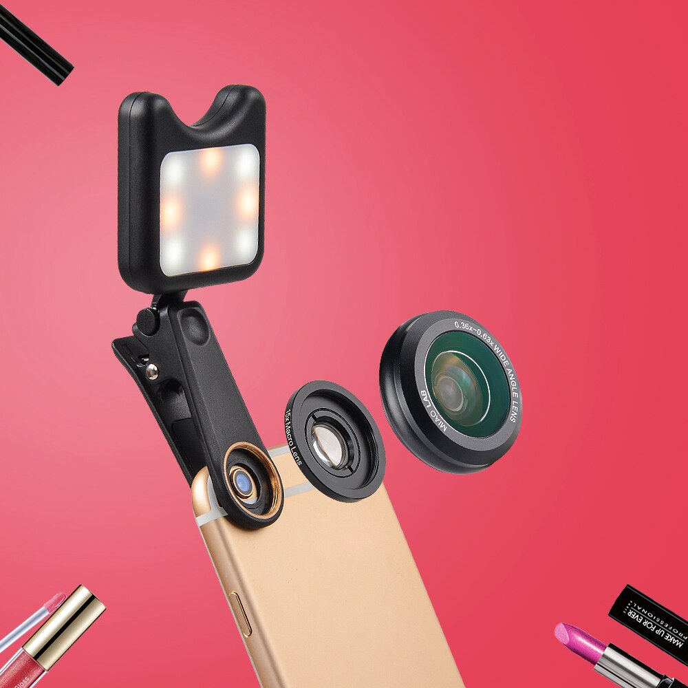 Set 3in1 Lentile cu LED, Apexel, Macro 15X, Wide Angle, Clip Universal ...