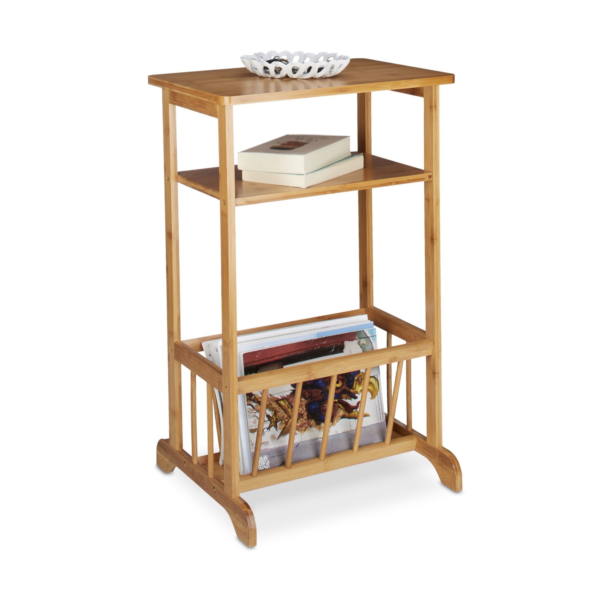 Masuta cafea multifunctionala, cu raft si sertar, MDF/bambus, maro ...