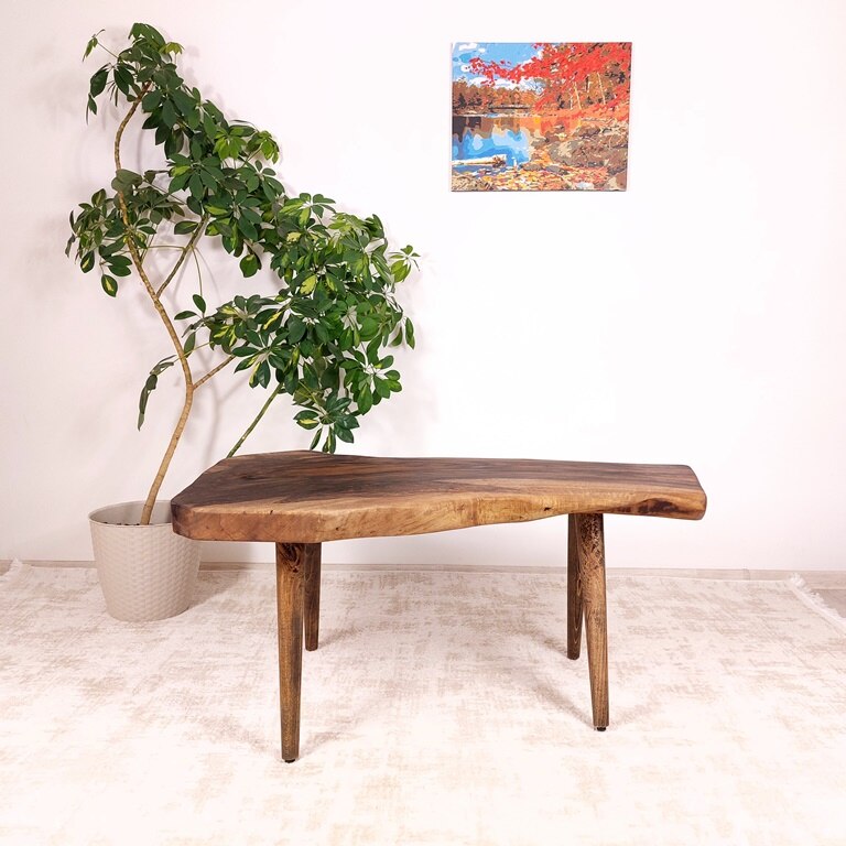 Masuta cafea blat lemn masiv din nuc, cu picioare lemn, model 820125 ...