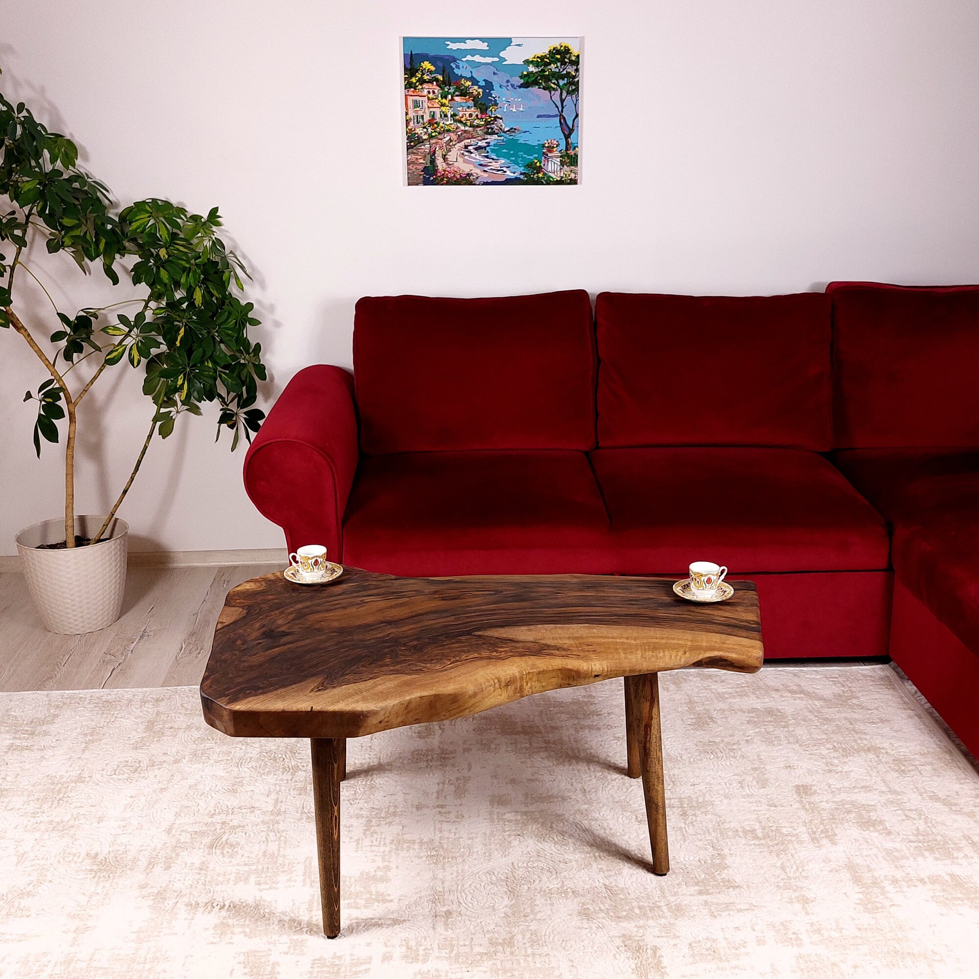 Masuta cafea blat lemn masiv din nuc, cu picioare lemn, model 820125 ...