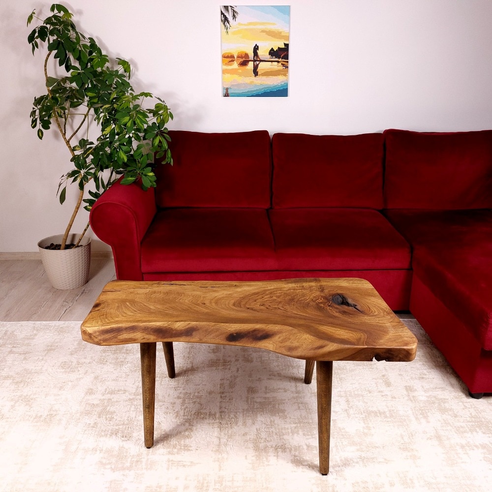 Masuta cafea blat lemn masiv din nuc, cu picioare lemn, model 820132 ...