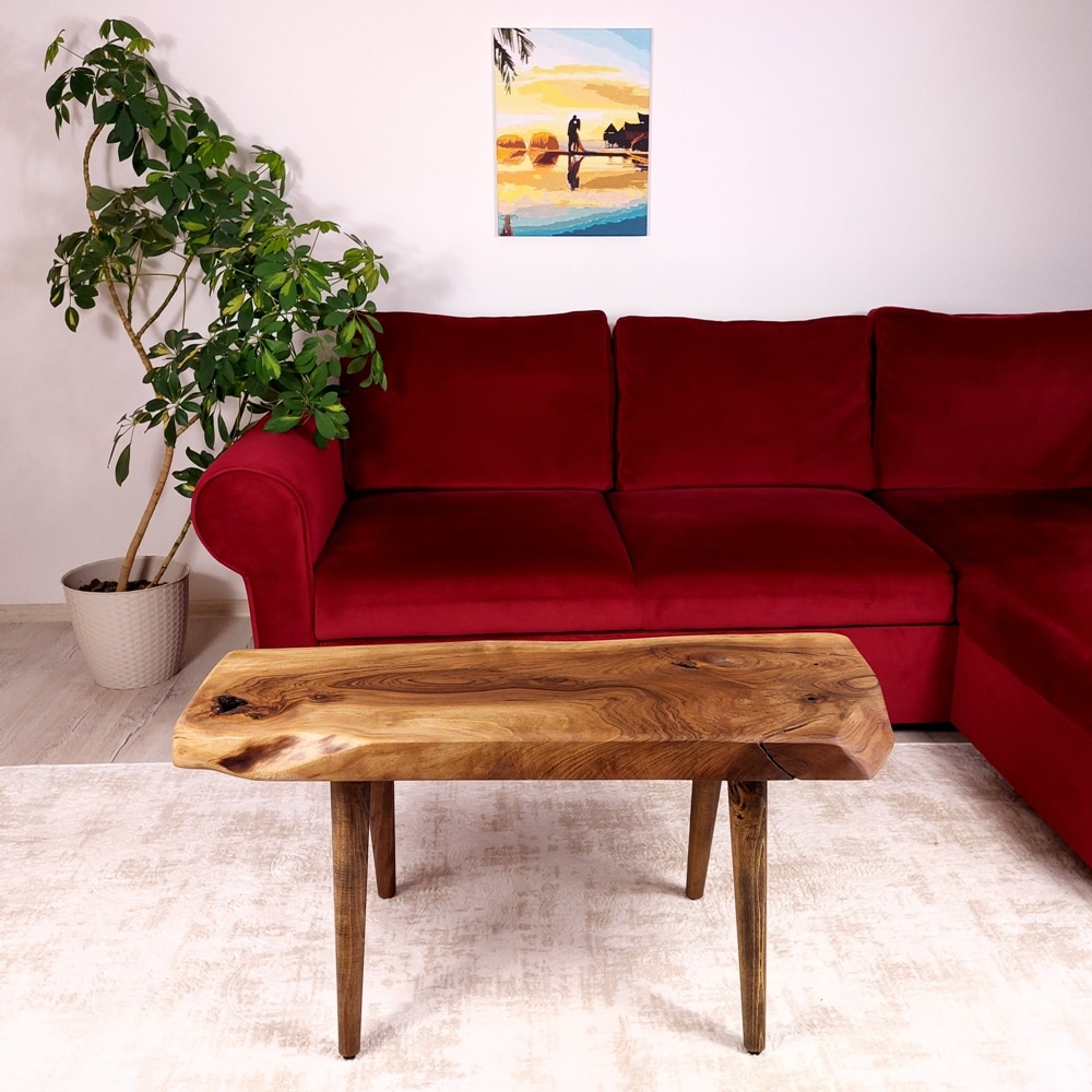 Masuta cafea blat lemn masiv din nuc, cu picioare lemn, model 820130 ...