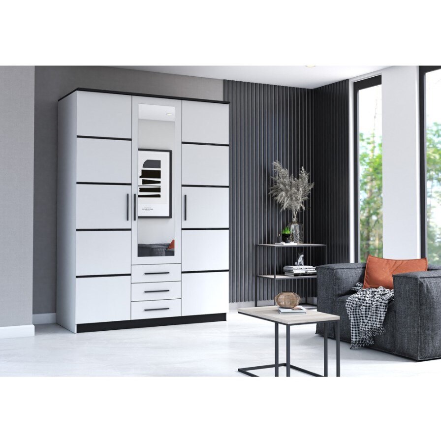 Dressing Stefan 3D, alb/negru, 150 x 210 x 64 cm - eMAG.ro