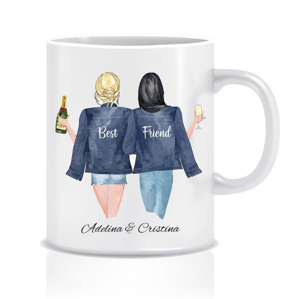 Cana alba " Cele mai bune prietene " personalizata cu nume, Stickers ...