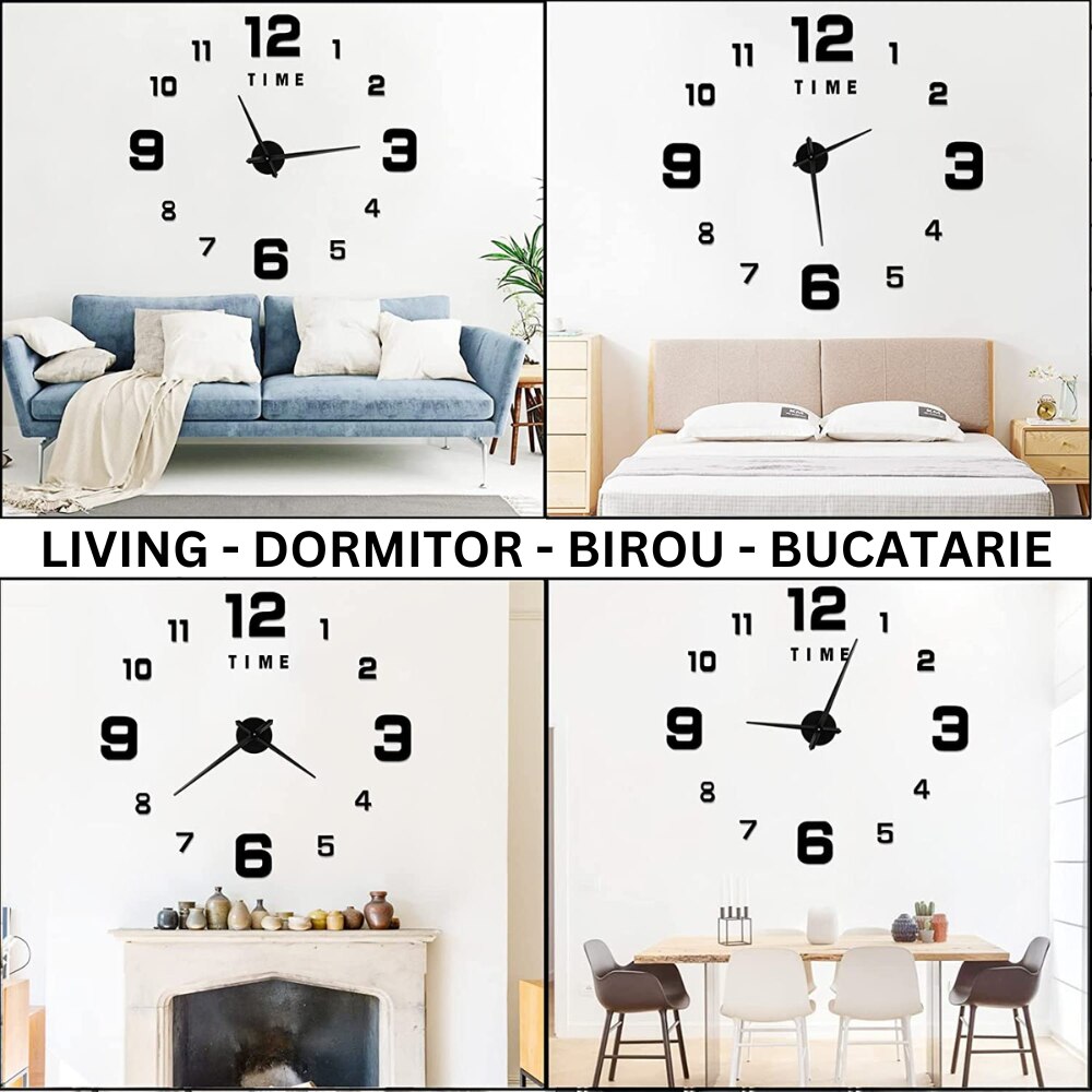 Ceas decorativ de perete WEBYO®, Efect 3D, Diametru intre 80-120 cm ...