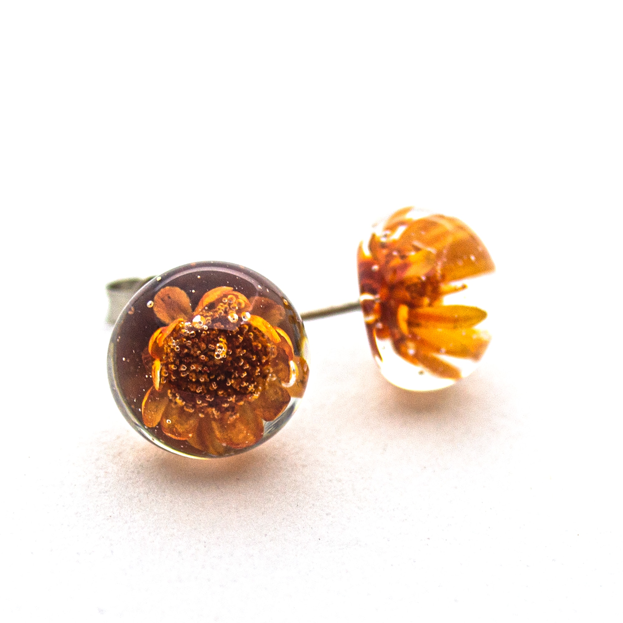 Cercei handmade din rasina, Flori uscate Glixia, Orange, 11 mm - eMAG.ro