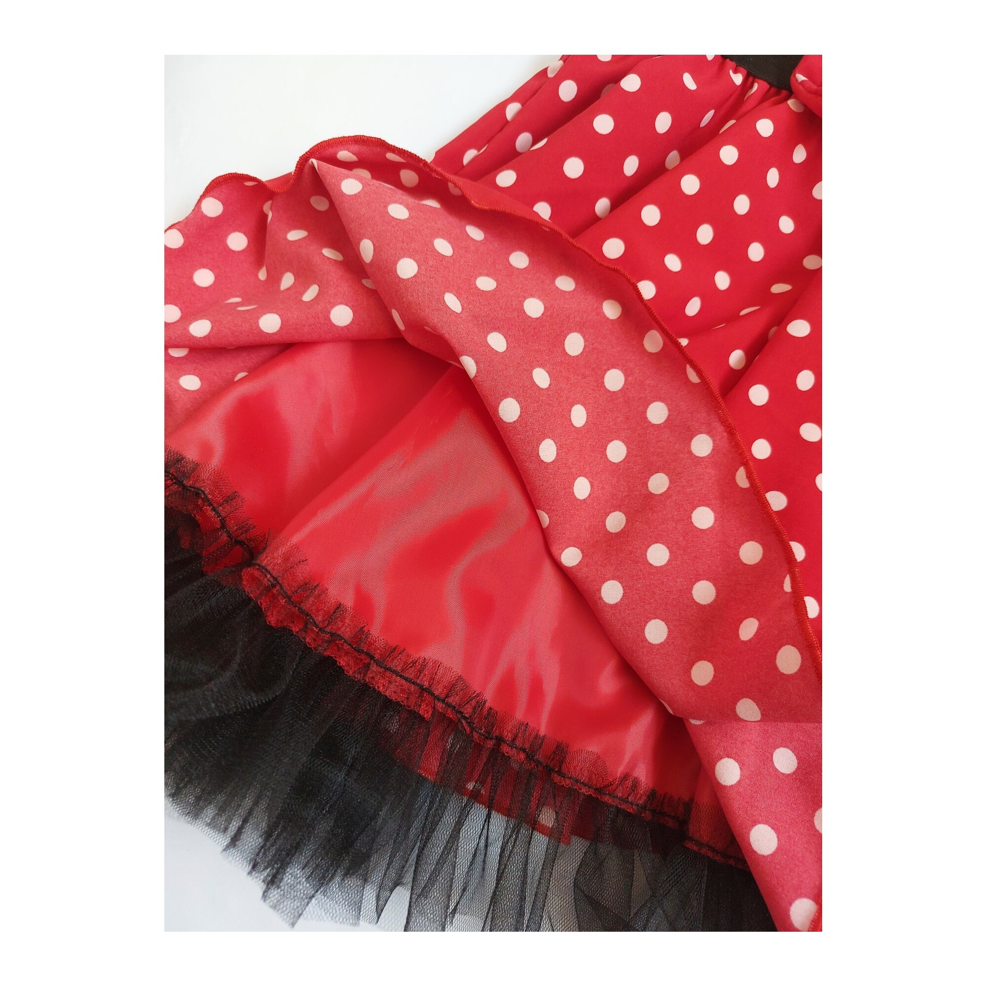 Fusta pentru Fetite, Model Minnie, cu Buline Albe, Tul si Fundita, Rosu ...