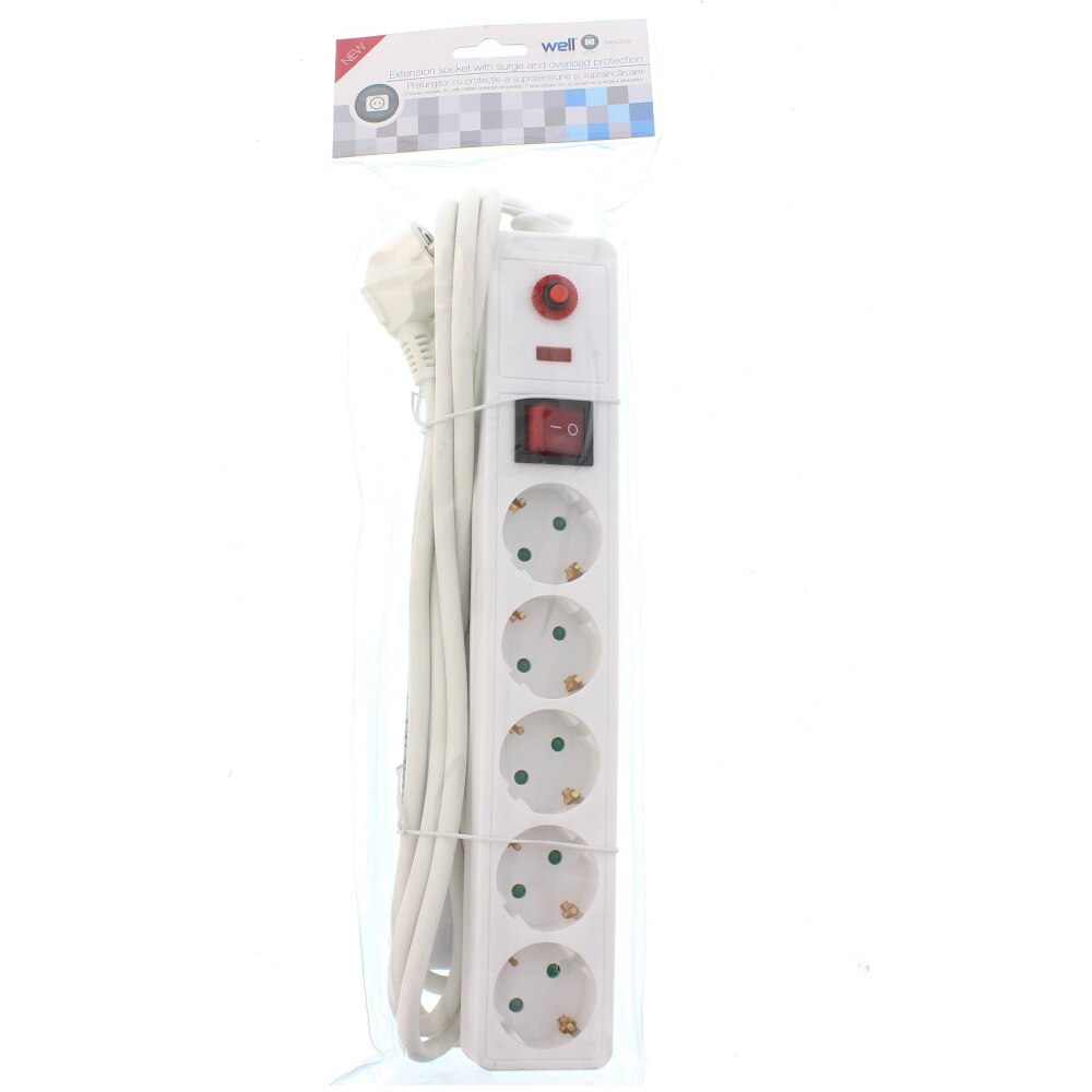 Set 2 x Prelungitor cu Protectie, 5 Prize, Sectiune Cablu 3 x 1.5mm2 ...