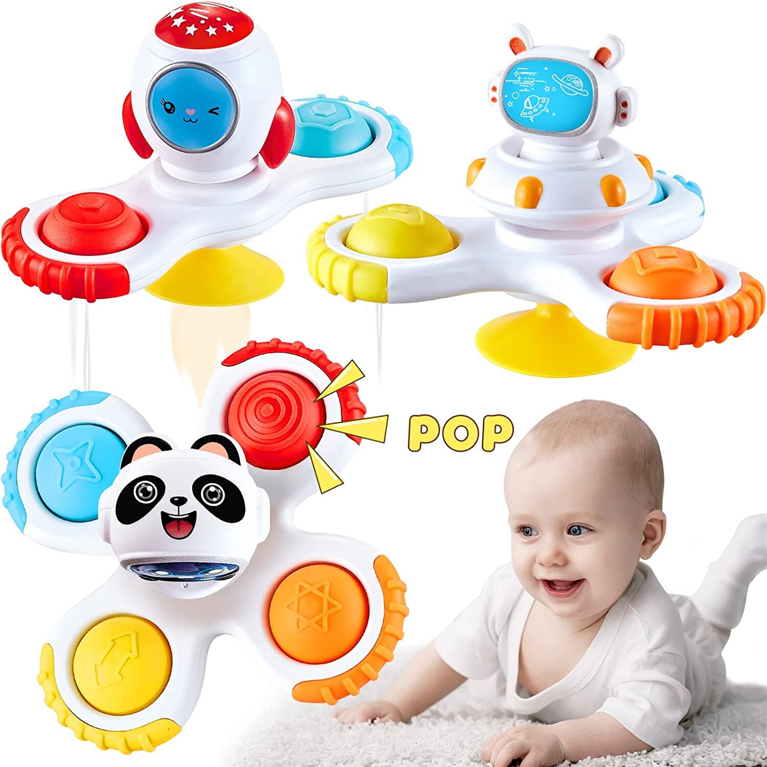 Set 3 jucarii spinner Pop It, MorFansi, cu ventuza, ABS/Silicon, pentru ...