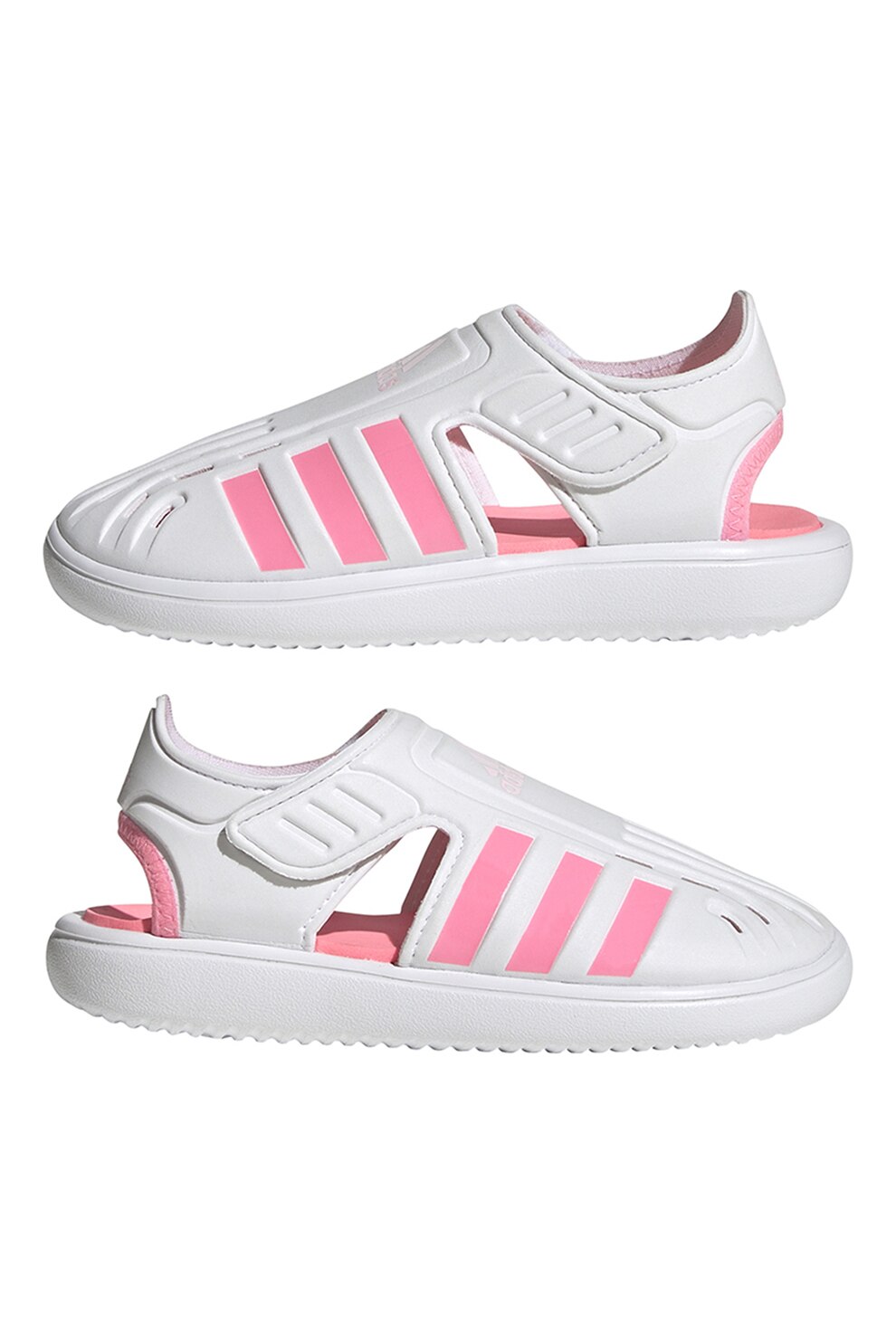 adidas Sportswear, Sandale cu varf inchis si logo, Alb, Roz, 34 EU ...
