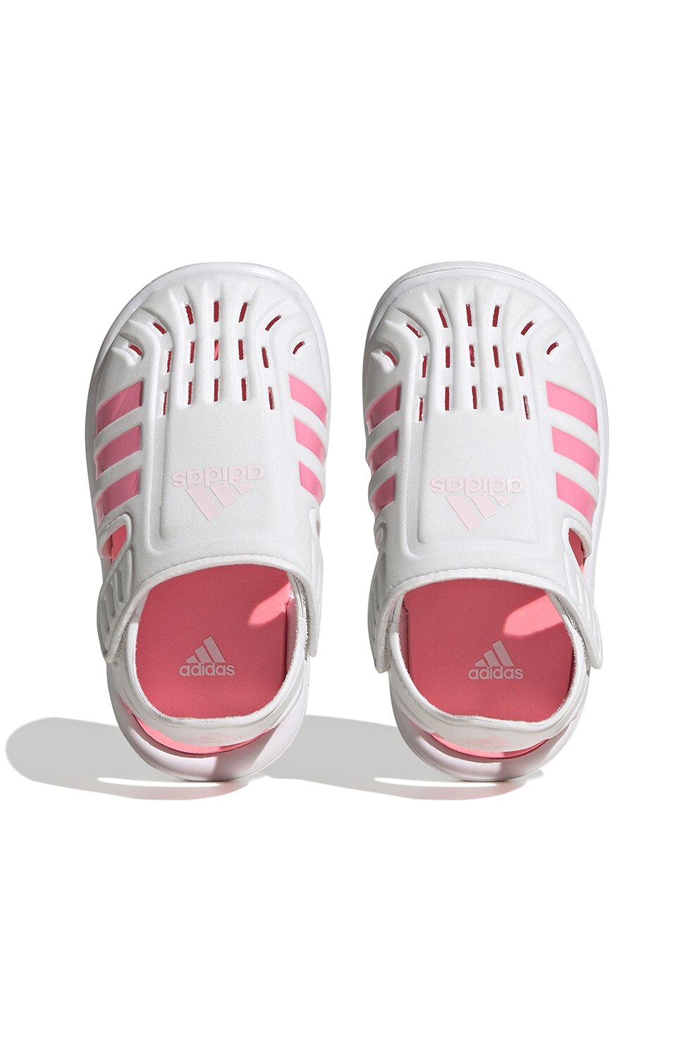 adidas Sportswear, Sandale cu varf inchis si logo contrastant, Alb, Roz ...