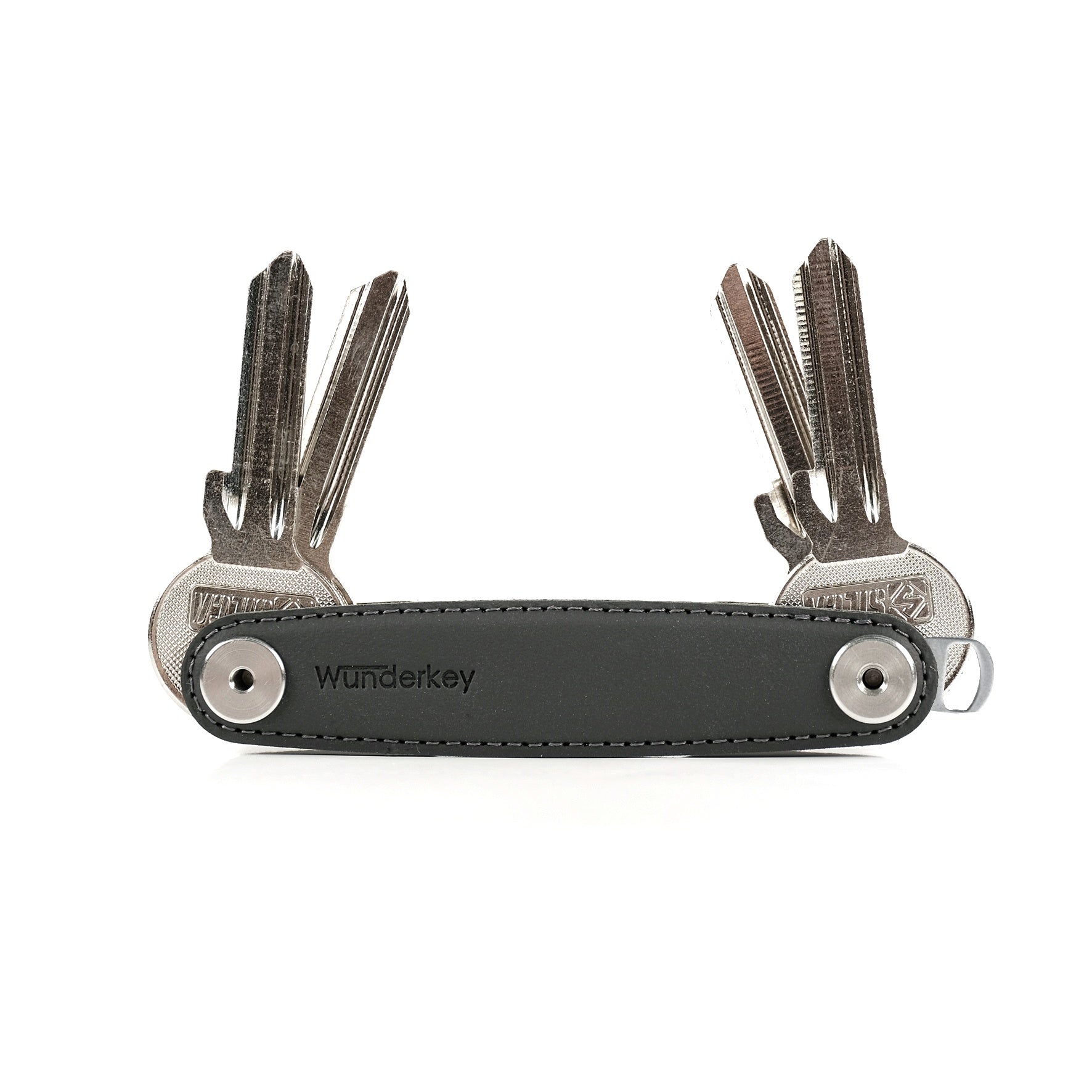 Breloc chei multifunctional Wunderkey Leather Black piele naturala ...